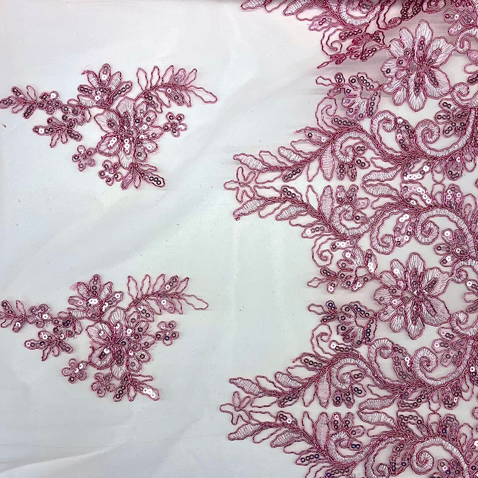 Tule Bordado Lantejoula Rosa Gold