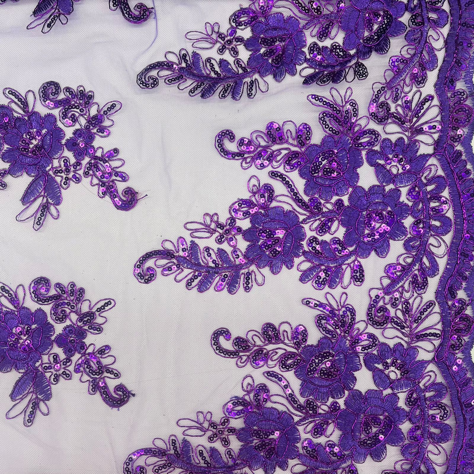 Tule Bordado Lantejoula Roxo Sobre Tom Metálico