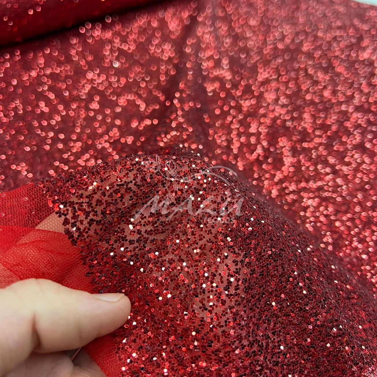 Tule Glitter Pesado Vermelho